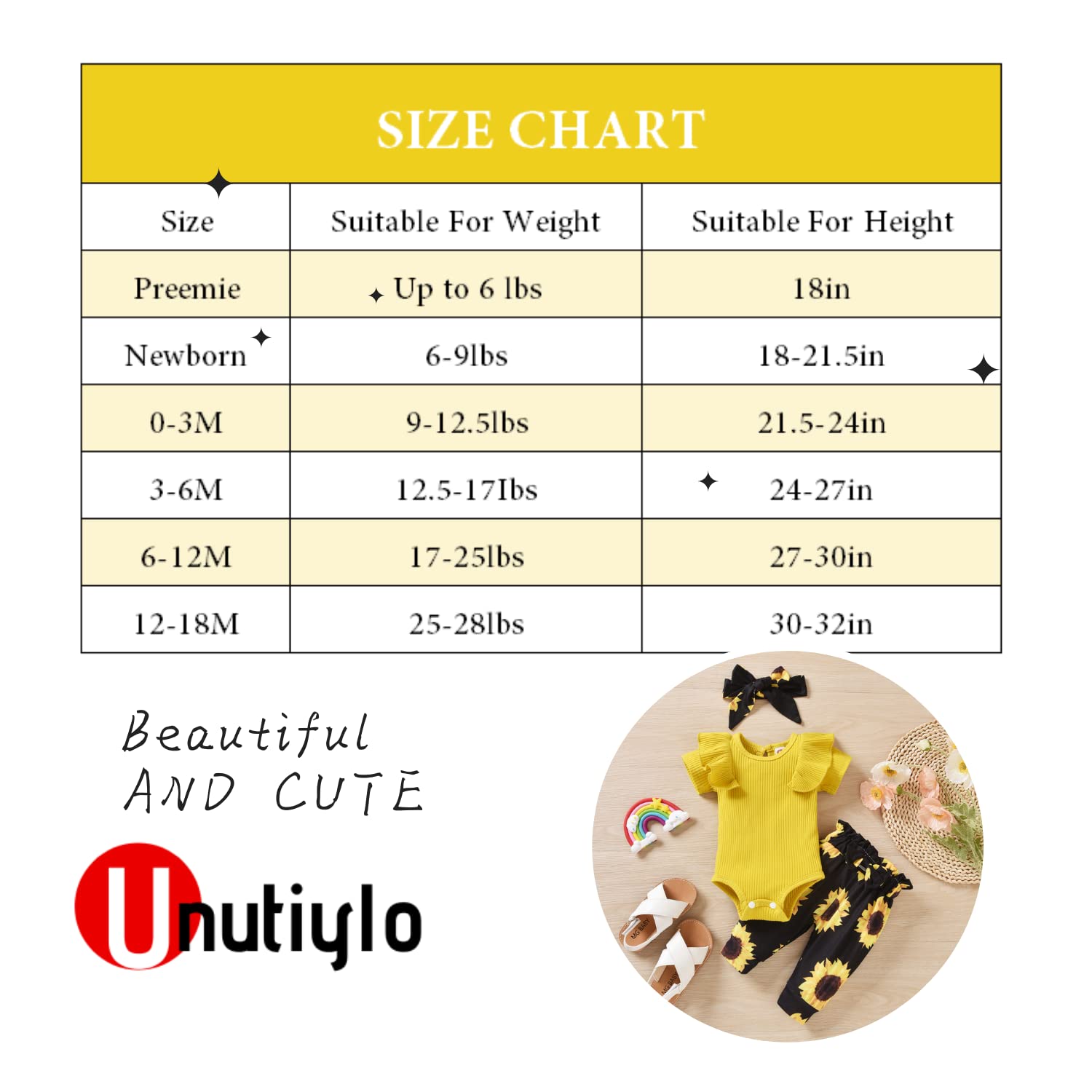 Unutiylo Preemie Baby Girl Clothes Ribbed Pants Set Ruffle Clothing Set Short Sleeve Sunflower Summer Outfits Yellow