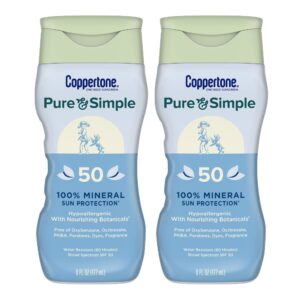 coppertone pure and simple sunscreen lotion, spf 50 broad spectrum sunscreen with zinc oxide, 6 oz, pack of 2