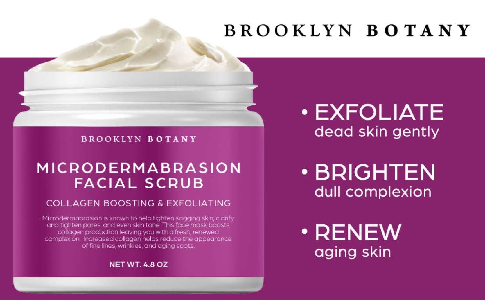 Brooklyn Botany Microdermabrasion Facial Scrub 2.5 oz – Exfoliating Face Scrub for Tightening and Brightening Skin - Face Exfoliator for Acne Scars, Wrinkles, Fine Lines and Aging Spots