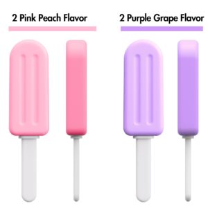 Chewies for Invisalign Aligner, 4 PCS Popsicle Silicone Chewies with Grip Handles, for Invisible or Metal Braces Aligner Munchies, 2 Grape Flavor and 2 Peach Flavor