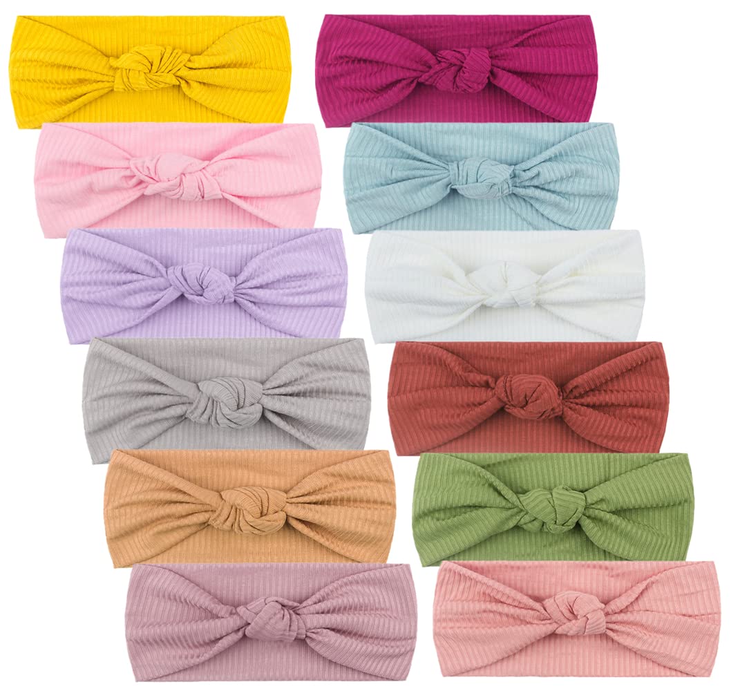 Baby Bow Headbands Turban Knotted, Girl's Hairbands for Newborn,Toddler and Childrens (Knot 12Pack)