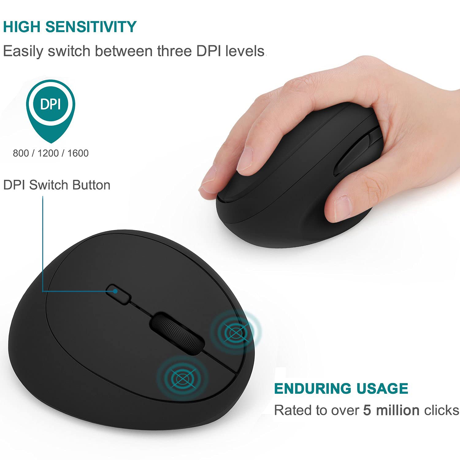 Wireless Vertical Mouse, Ergonomic Wireless Mouse 2.4G High Precision Optical Mice, Reduce Wrist Pain (for Small Hands)