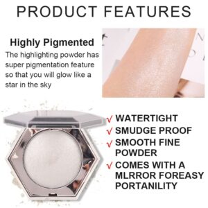 Pearl White Shimmer Glitter Highlighter Highlight Makeup Contour Powder,Silver Face Highlighter, Highlighter+Makeup iluminadores Illuminator Make Up (Shiny Silver)