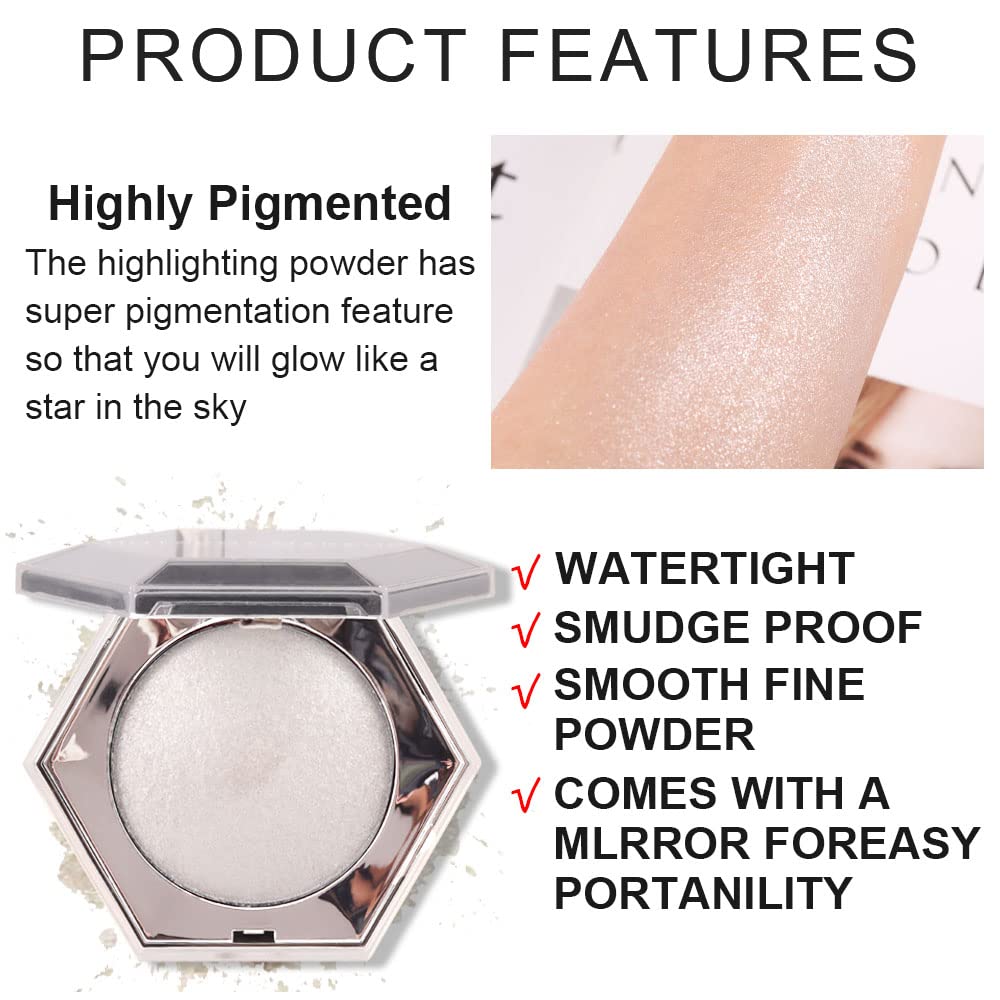 Pearl White Shimmer Glitter Highlighter Highlight Makeup Contour Powder,Silver Face Highlighter, Highlighter+Makeup iluminadores Illuminator Make Up (Shiny Silver)