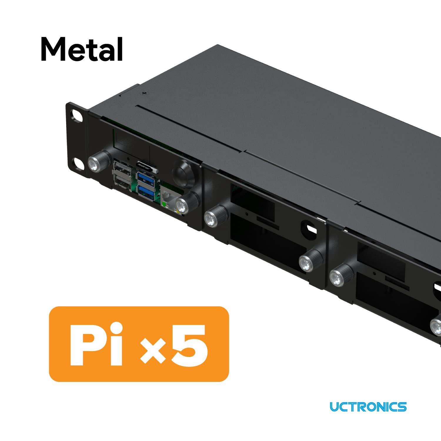 UCTRONICS for Raspberry Pi Rackmount Complete Enclosure Version with PoE Functionality, Front Removable Rack Mount with Captive Screws, Supports Up to 5 RPis