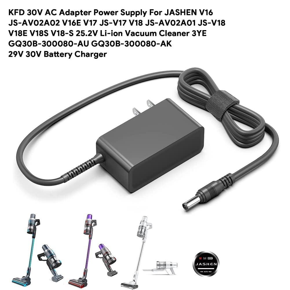 KFD 30V AC Adapter Power Supply for JASHEN V16 JS-AV02A02 V16E V17 JS-V17 V18 JS-AV02A01 JS-V18 V18E V18S V18-s 25.2V Li-ion Vacuum Cleaner Evereze V30 EVC3001 V40 Cordless Vacuum Battery Charger