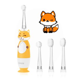 yunchi baby toothbrush, toddler toothbrush age 0-4 years, k3 sonic baby electric toothbrush with led smart timer, bpa free baby toothbrush 0 months and up, baby toddler electric toothbrush 4 heads