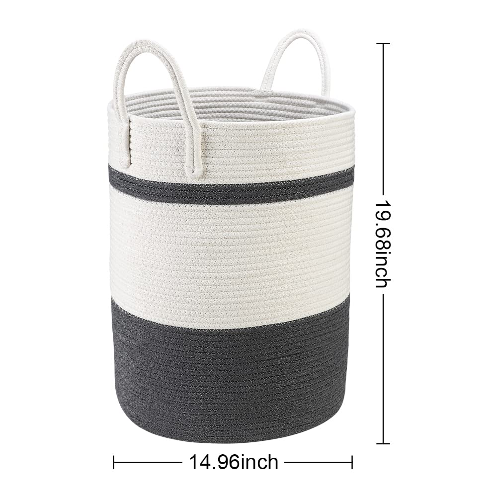 NPNG Large Cotton Rope Storage Basket,19.68"x14.96" Decorative Woven Cotton Rope Basket, Laundry Basket, Blanket Basket, Baby and Dog Toy Storage Baskets Kid Laundry Hamper Towel Basket