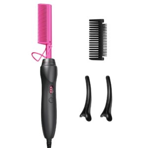 Hot Comb Hair Straightener Heat Pressing Combs - Ceramic Electric Hair Straightening Comb, Curling Iron for Natural Black Hair Beard Wigs Holiday Gift - Pink