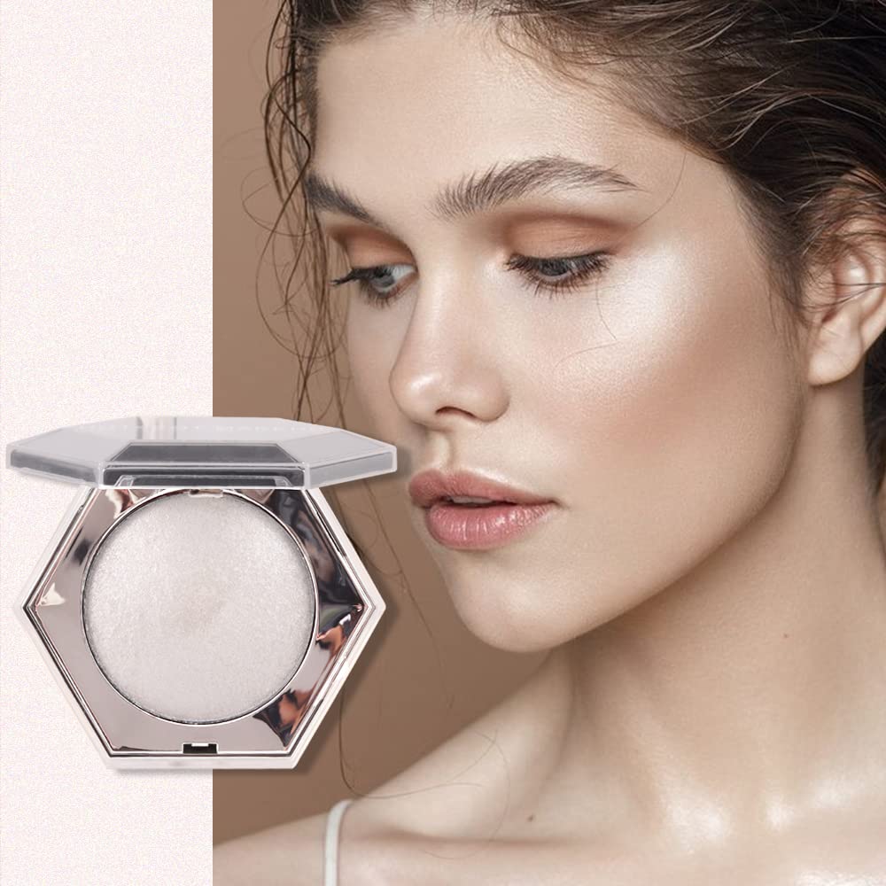 Pearl White Shimmer Glitter Highlighter Highlight Makeup Contour Powder,Silver Face Highlighter, Highlighter+Makeup iluminadores Illuminator Make Up (Shiny Silver)