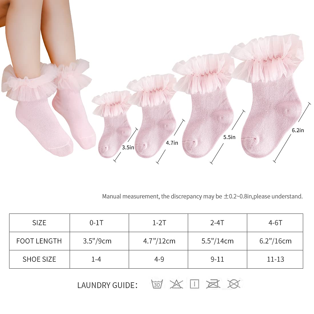 HOUSEYUAN Newborn Ruffle Socks For Toddler Baby Girls 6-12 Month Infant Lace Frilly Ankle Socks Dress 0-3 Months Red/Black/White 5 Pairs 0-1T