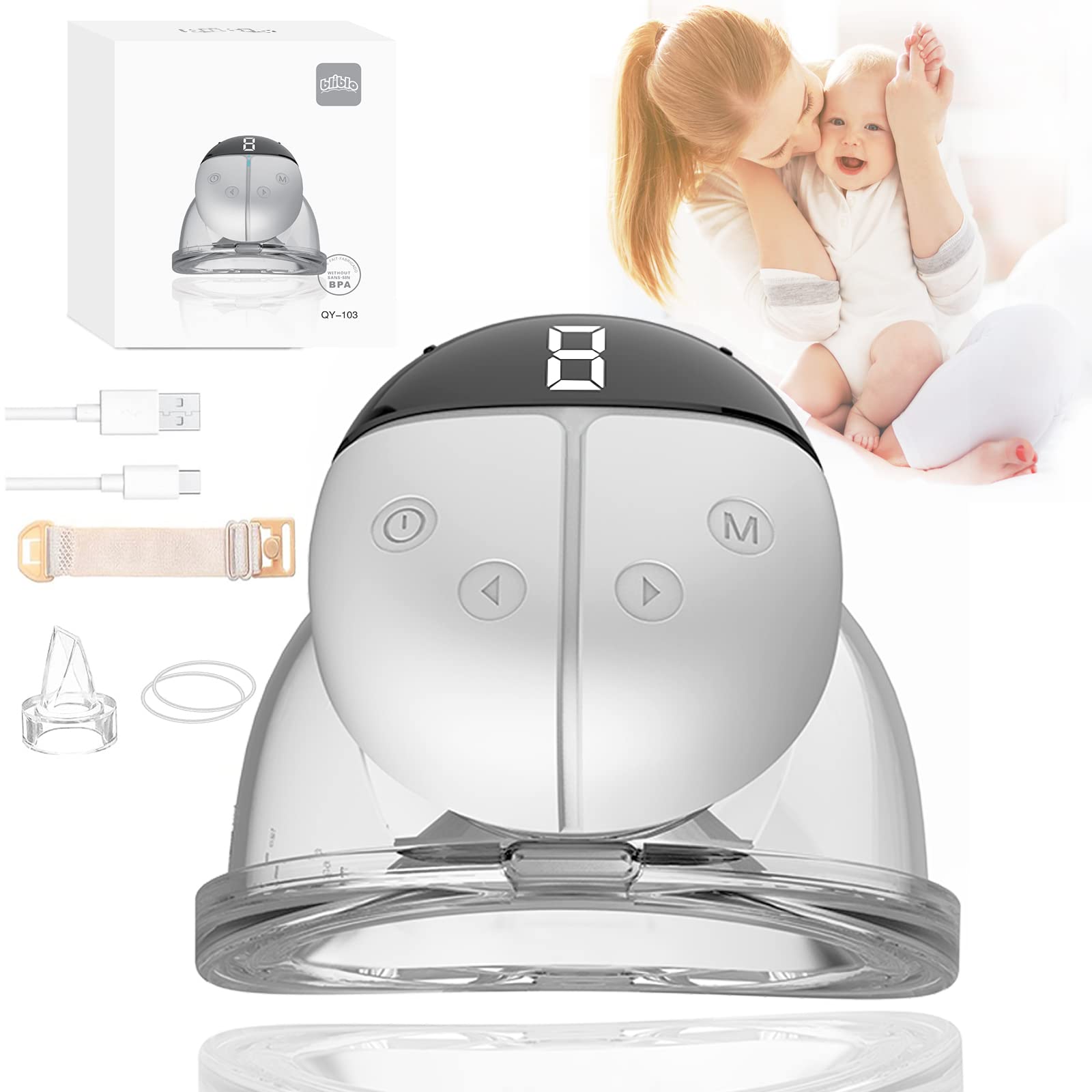 Wearable Electric Breast Pump with LED Display Hands-Free Breastpump 2 Modes & 9 Levels Adjustment Unique Shape 24mm Default…