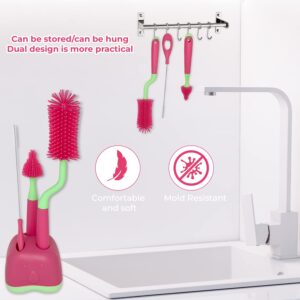 Triplevo 3 in 1 Silicone Baby Bottle Cleaning Brush Kit with Stand – Baby Cleaning Brush Set for Baby Milk Bottles Straws Breast Pumps & Other Accessories – Capable to 360° Overall Cleaning (Mint)