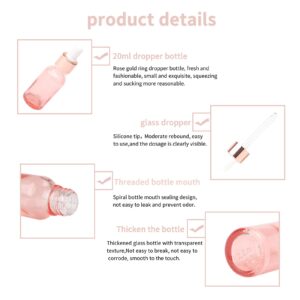 JIUWU 20Pcs 20ml Glass Dropper Bottles, Pink Glass Sample Dropper Tincture Bottles Vials with Glass Eye Pipette for Essential Oil Perfume Scent Liquid