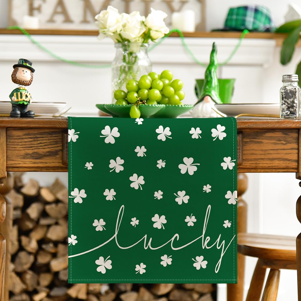 Artoid Mode Green Lucky Shamrock St. Patrick's Day Table Runner, Seasonal Spring Holiday Kitchen Dining Table Decoration for Indoor Outdoor Home Party Decor 13 x 72 Inch