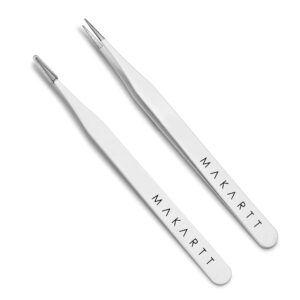 makartt 2pcs straight nail tweezers probe tips metal precision tweezers for nail art picking gems rhinestones acrylic gel stickers eyelash extensions nail tools