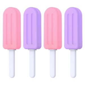 chewies for invisalign aligner, 4 pcs popsicle silicone chewies with grip handles, for invisible or metal braces aligner munchies, 2 grape flavor and 2 peach flavor