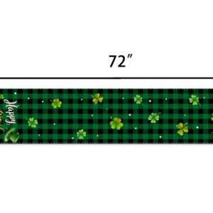 Sambosk Happy St. Patrick's Day Clover Table Runner, Spring Shamrock Green Black Buffalo Farmhouse Table Runners for Kitchen Dining Coffee or Indoor and Outdoor Home Parties Decor 13 x 72 Inches SK062