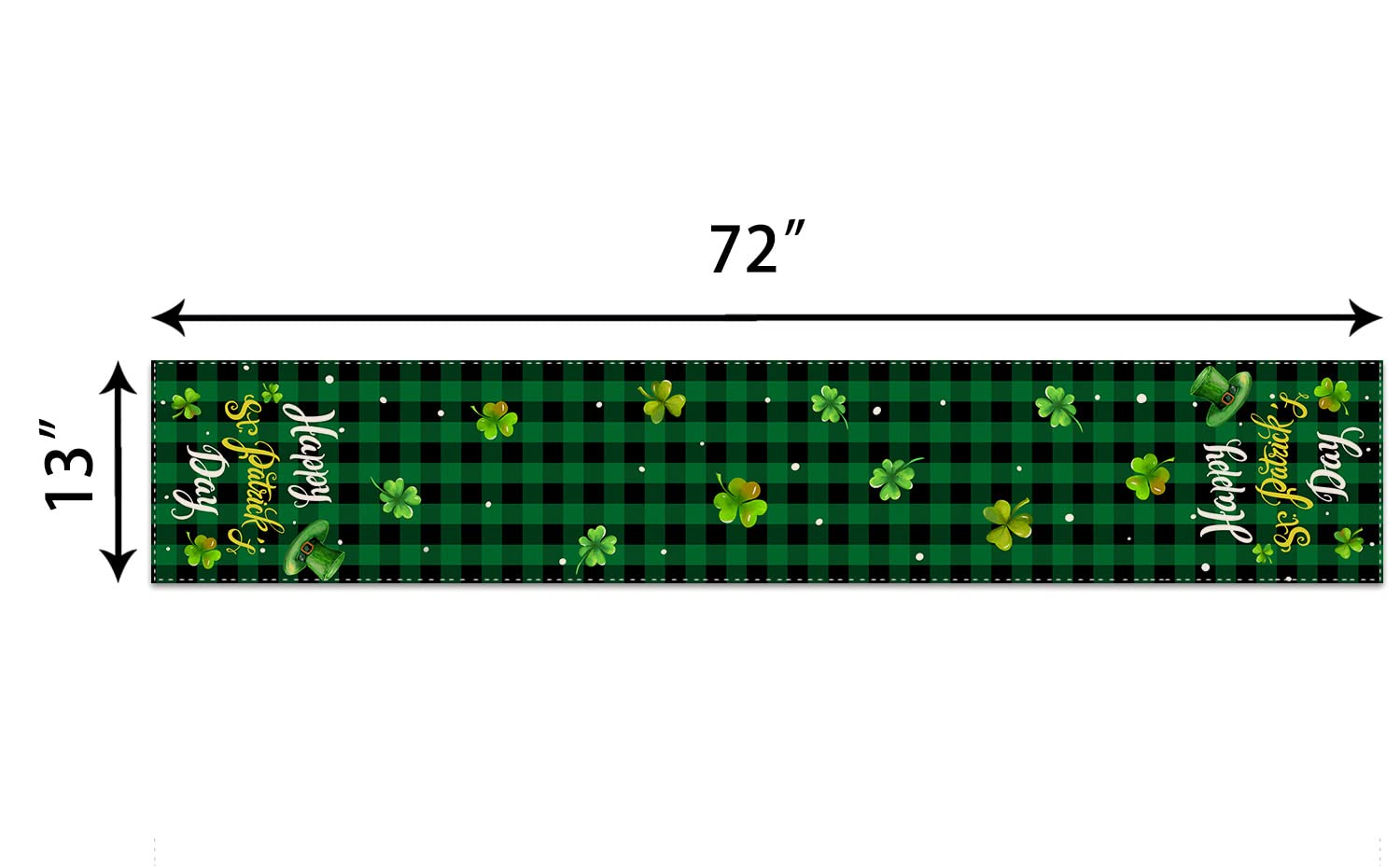 Sambosk Happy St. Patrick's Day Clover Table Runner, Spring Shamrock Green Black Buffalo Farmhouse Table Runners for Kitchen Dining Coffee or Indoor and Outdoor Home Parties Decor 13 x 72 Inches SK062