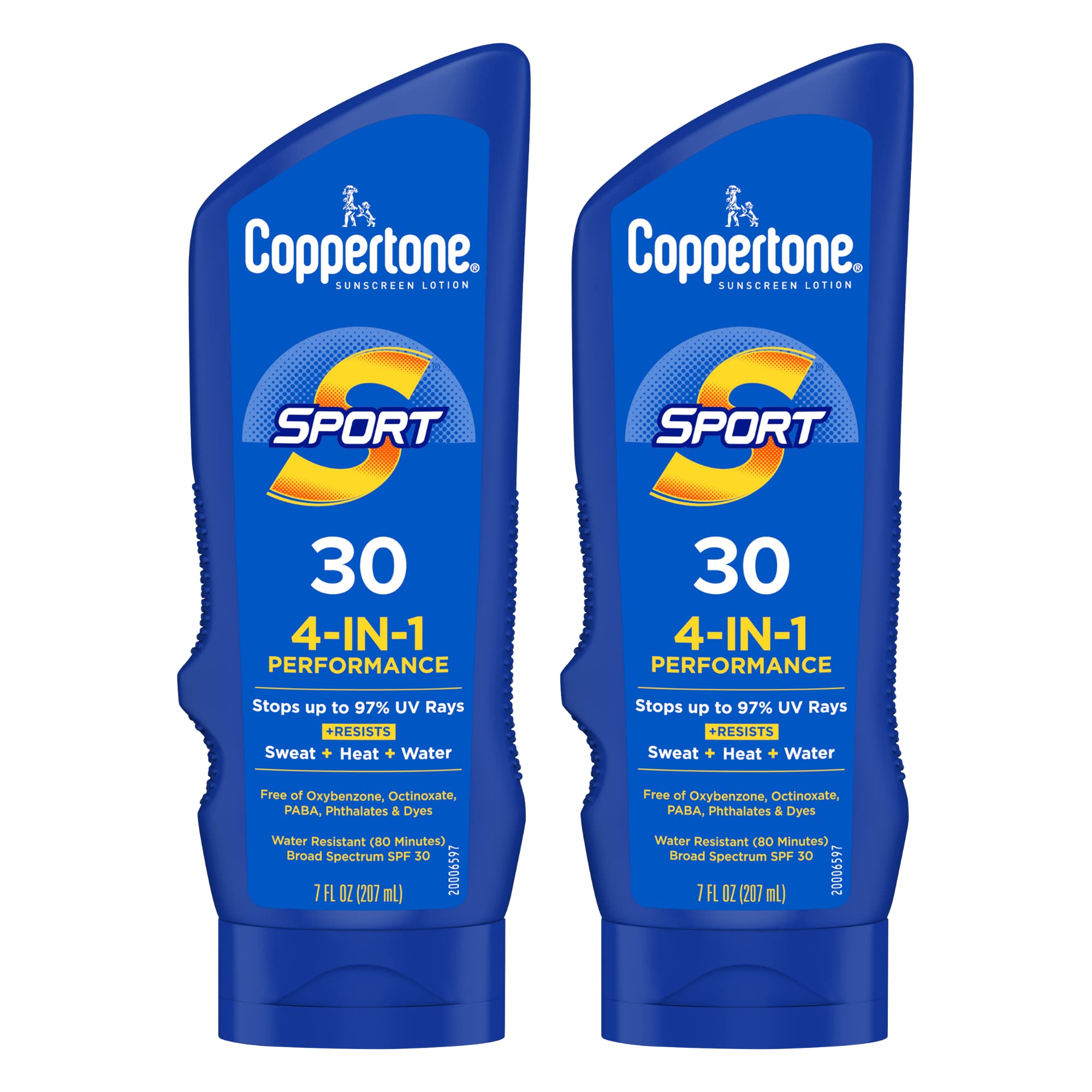 Coppertone Sport Sunscreen Lotion SPF 30, Water Resistant Body Sunscreen, Broad Spectrum SPF 30 Sunscreen, Bulk Sunscreen Pack, 7 Fl Oz Bottle, Pack of 2