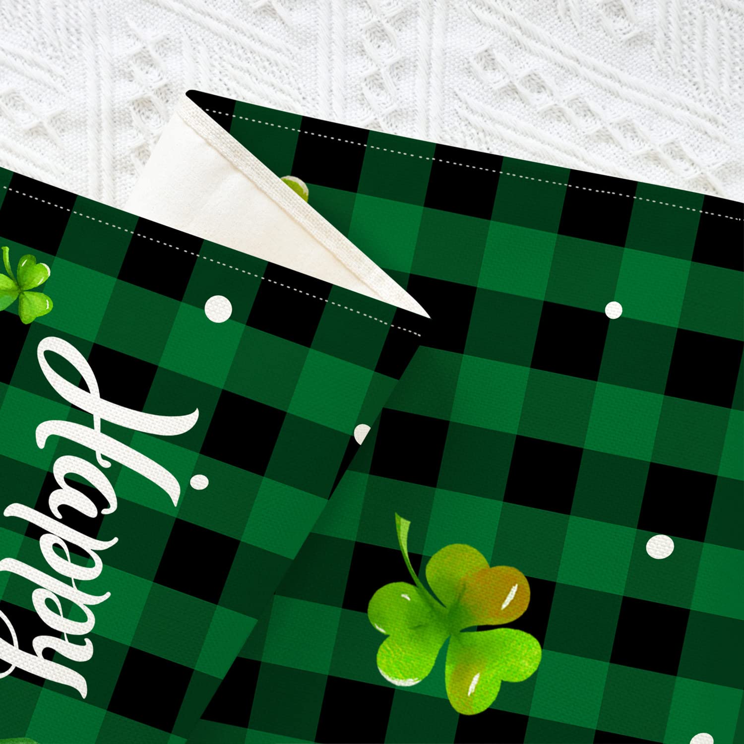 Sambosk Happy St. Patrick's Day Clover Table Runner, Spring Shamrock Green Black Buffalo Farmhouse Table Runners for Kitchen Dining Coffee or Indoor and Outdoor Home Parties Decor 13 x 72 Inches SK062