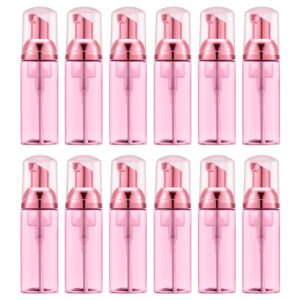 lil ray 2 oz empty clear rose red foam pump bottle, travel foamer soap dispenser for lash shampoo, hand soap, foaming cleaner(rose red pump, 12 pcs)