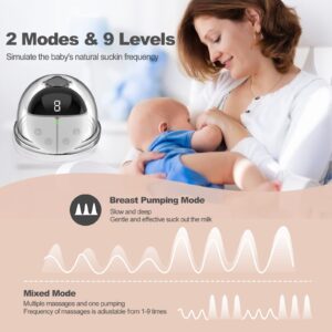 Wearable Electric Breast Pump with LED Display Hands-Free Breastpump 2 Modes & 9 Levels Adjustment Unique Shape 24mm Default…