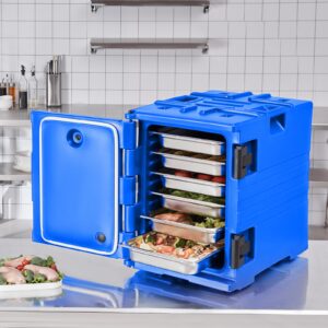 VEVOR Insulated Food Pan Carrier, 95 Qt Hot Box for Catering, LLDPE Food Box Carrier w/Double Buckles, Front Loading Food Warmer w/Handles, Stackable End Loader for Restaurant, Canteen, etc. Blue