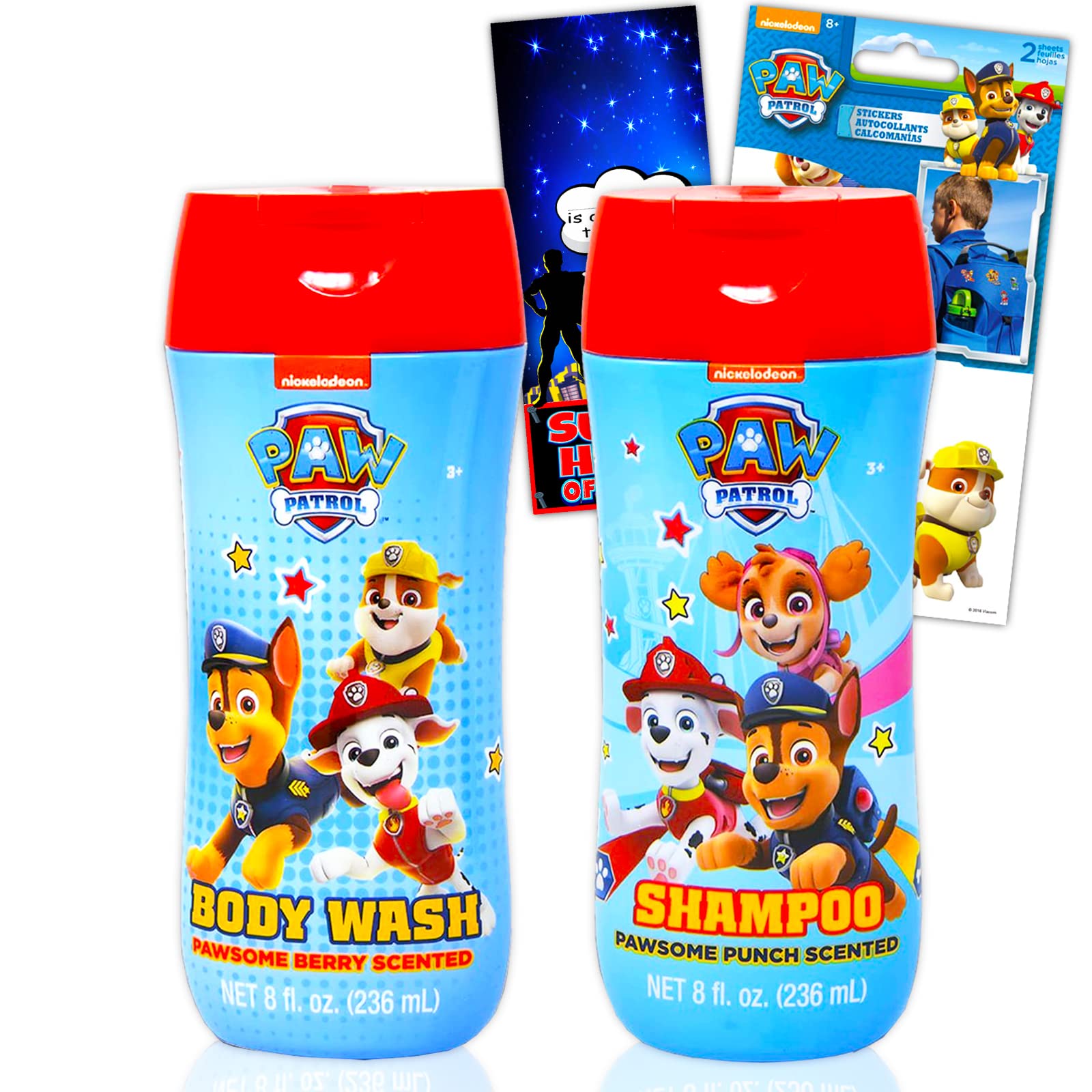 Paw Patrol Bathroom Set for Kids, Toddlers - 4 Pc Paw Patrol Bath Set Bundle with Paw Patrol Shampoo, Paw Patrol Body Wash, Paw Patrol Stickers, and More (Paw Patrol Bathroom Accessories)