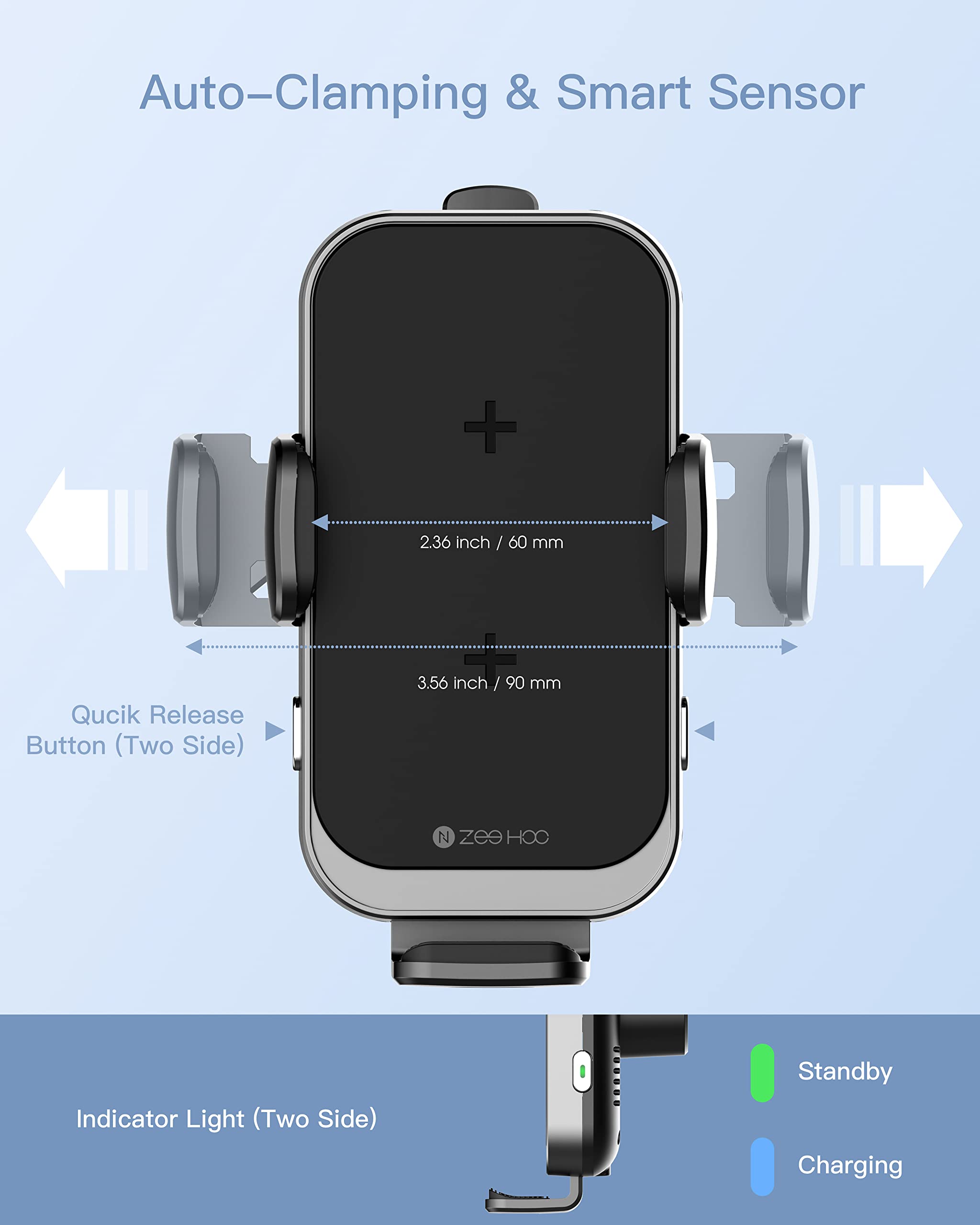 [Adjustable Dual Coils] Wireless Car Charger, ZeeHoo 15W Fast Charging Auto-Clamping Car Mount, Air Vent Phone Holder for iPhone 14 13 12 Pro Max Mini/Samsung Galaxy Z Flip 4 3 5G S21/LG/Pixel 6 Pro