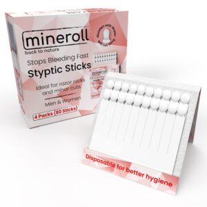 mineroll styptic stick shave accessories (4-packs, 80-sticks) stops bleeding for razor nicks and minor cuts for men & women, sanitary and great for barbers & personal, shaving kit essential (1)