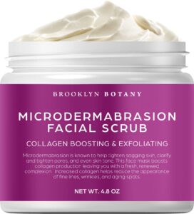 brooklyn botany microdermabrasion facial scrub 2.5 oz – exfoliating face scrub for tightening and brightening skin - face exfoliator for acne scars, wrinkles, fine lines and aging spots