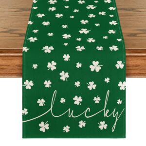 artoid mode green lucky shamrock st. patrick's day table runner, seasonal spring holiday kitchen dining table decoration for indoor outdoor home party decor 13 x 72 inch