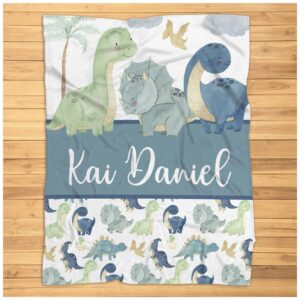 personalized dinosaur baby blanket, dinosaur blanket, baby name blanket, personalized baby boy blanket, dinosaur crib, boy dinosaur nursery, super soft plush fleece blanket for baby, 30 x 40 in