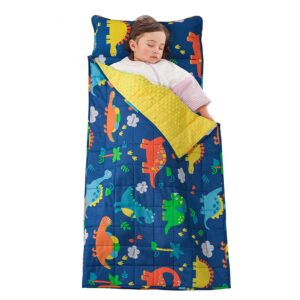 sivio nap mat weighted blanket 3lbs, weighted nap mat blanket with detachable pillow, 50 x 20 inches, blue dinosaur