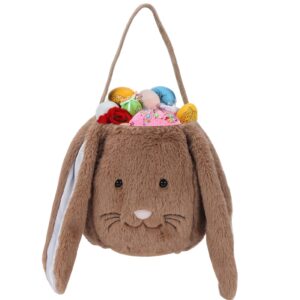 easter egg hunting baskets plush brown easter bunny baskets with long plush ear personalized bunny easter buckets gift bags for boys girls easter tote bags for easter decorations candy gifts…