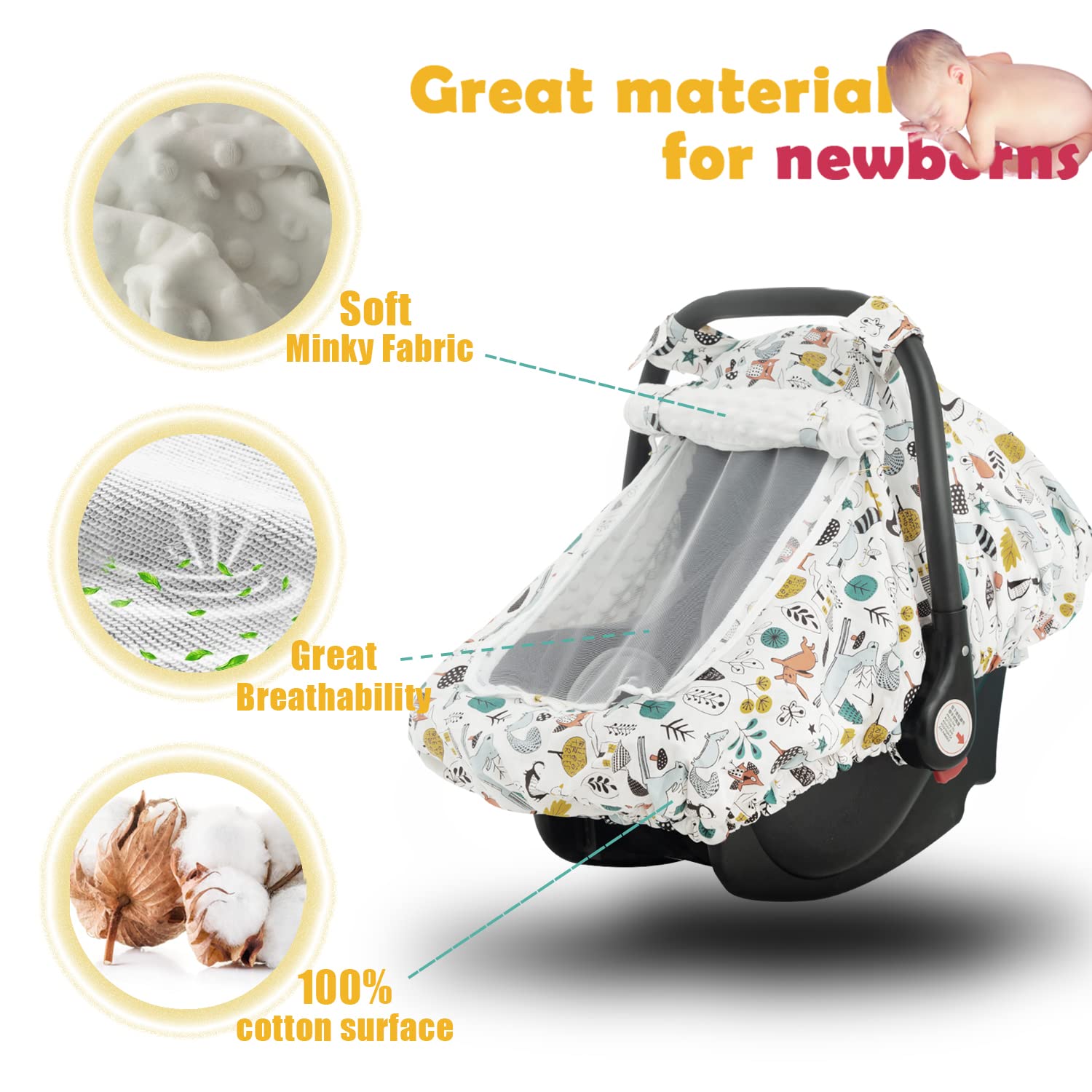 ASunine Car Seat Covers for Babies, Infant Baby Carseat Canopy for Boys Girls, Stretchy Carrier Cover with Peep Windows and Breathable Mesh, Universal Fit for Car Seat…