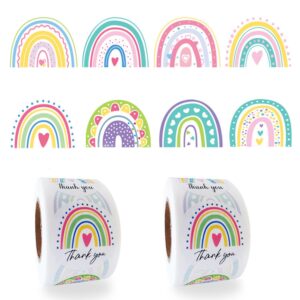 1000pcs rainbow thank you label, 1.5 inch round thanks sticker boho adhesive business label cute packaging tags for card box packing bag decorative envelope seals, boutique business supplies, 8 styles