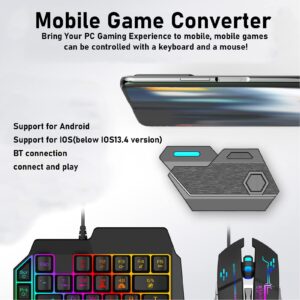 Gaming Keyboard Mouse Converter Gaming Keyboard Mouse Set RGB Gradient USB One Handed Keyboard Type C Wired Mouse Mobile Phone Holder(Mix SE automatic pressure gun set)