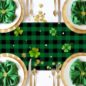 Sambosk Happy St. Patrick's Day Clover Table Runner, Spring Shamrock Green Black Buffalo Farmhouse Table Runners for Kitchen Dining Coffee or Indoor and Outdoor Home Parties Decor 13 x 72 Inches SK062