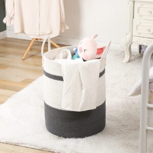 NPNG Large Cotton Rope Storage Basket,19.68"x14.96" Decorative Woven Cotton Rope Basket, Laundry Basket, Blanket Basket, Baby and Dog Toy Storage Baskets Kid Laundry Hamper Towel Basket