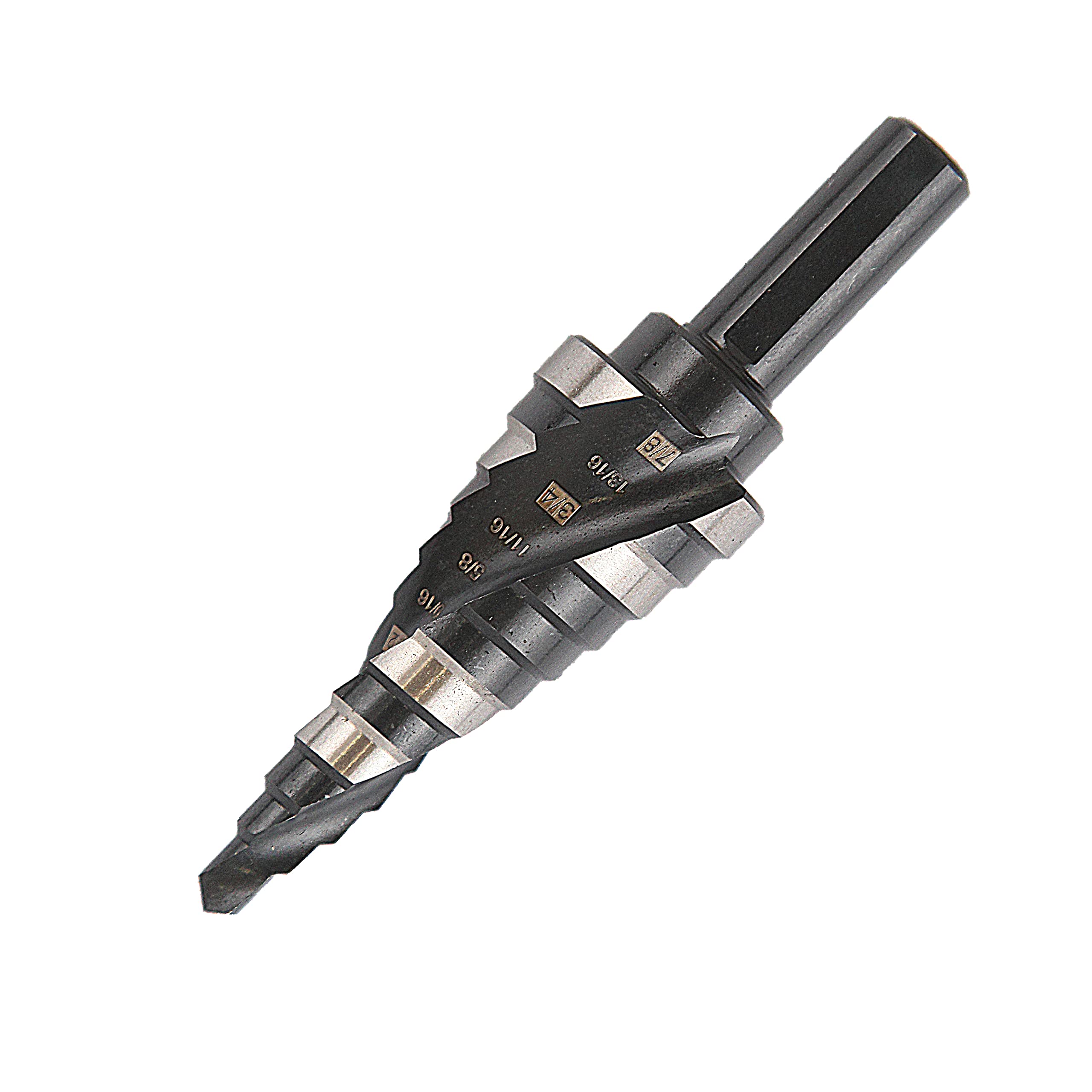 GUSHI Step Drill Bit,3/16 to 7/8 Inch M2 HSS High Speed Steel Spiral Grooved Step Bit for Stainless Steel, Hardened Metal, Mild Steel, Galvanized Steel, Aluminum, Copper, Plastic, Wood