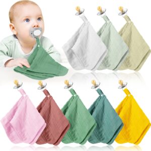 8 pcs organic cotton paci blanket 8 colors muslin mini baby blanket with snap 6 layers security pacifier blanket 38 x 38 cm blanket with pacifier holder soft breathable lovey, pacifier not included