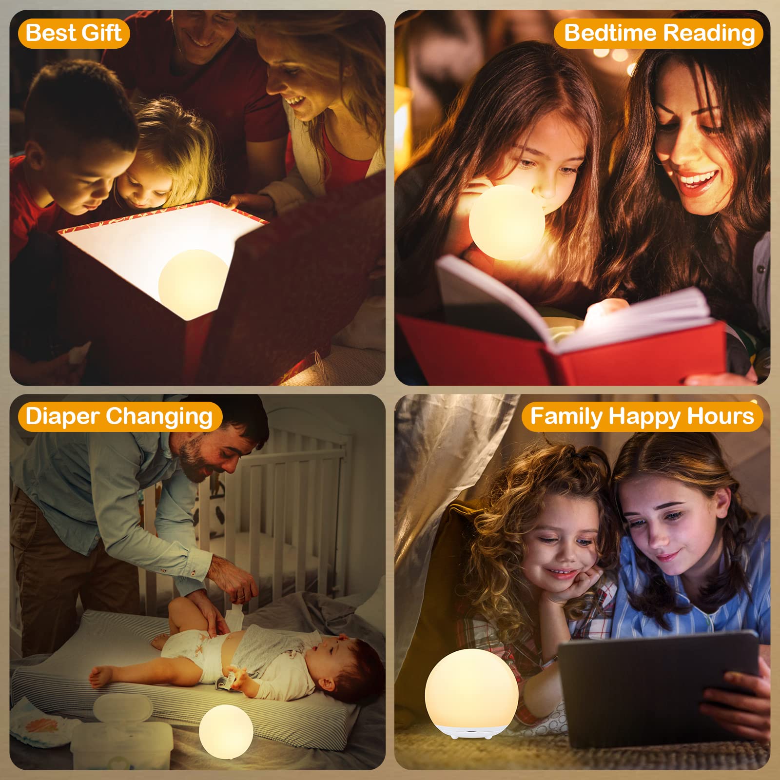 Morfone Night Light for Kids Baby Night Light with Soft Warm Light & Auto 8 Color Changing Dimmable Rechargeable Nursery Night Light with Touch Control & Timer Setting for Breastfeeding Up to 200H