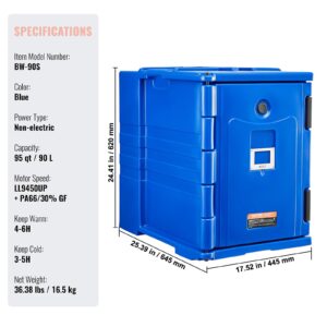 VEVOR Insulated Food Pan Carrier, 95 Qt Hot Box for Catering, LLDPE Food Box Carrier w/Double Buckles, Front Loading Food Warmer w/Handles, Stackable End Loader for Restaurant, Canteen, etc. Blue