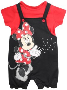 disney baby girls' romper - 2 piece overall t-shirt set minnie mouse, winnie the pooh, size 3-6 months, minnie coral