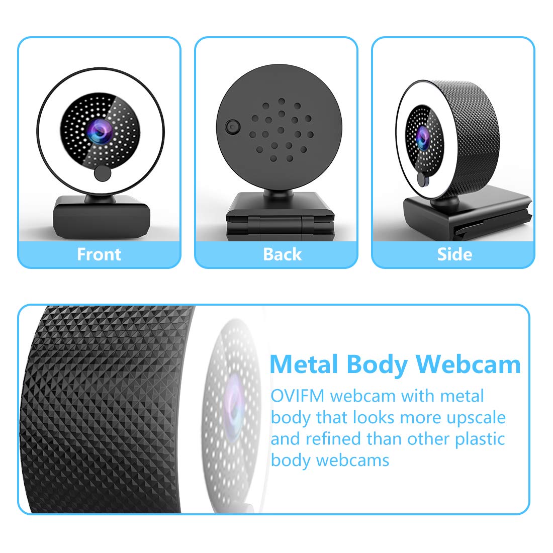 Streaming Webcam with Microphone & Ring Light 2K HD Web Cam with Cover,Stand for PC/MAC/Laptop/Desktop, Wide Angle Web Cameras for YouTube,Skype,Zoom,Xbox One,Video Calling,Studying and PS4