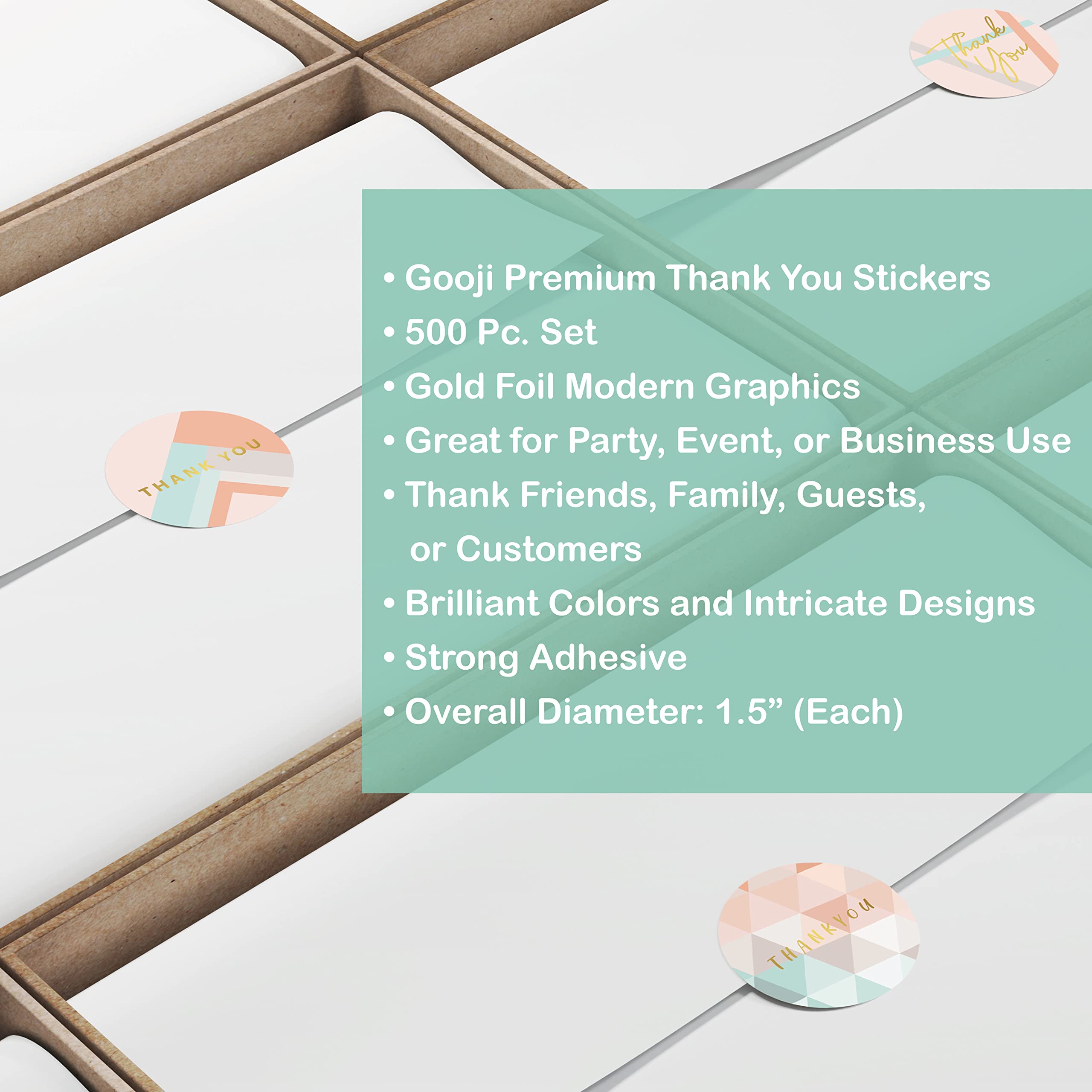 Gooji Modern Thank You Stickers for Small Business, Packaging, Wedding, Party Favor, Envelopes Seal, Gold Foil Rolls, 500 Pack Bulk Supporting Purchase Order Labels, Baby Bridal Shower, Pink 1.5 inch