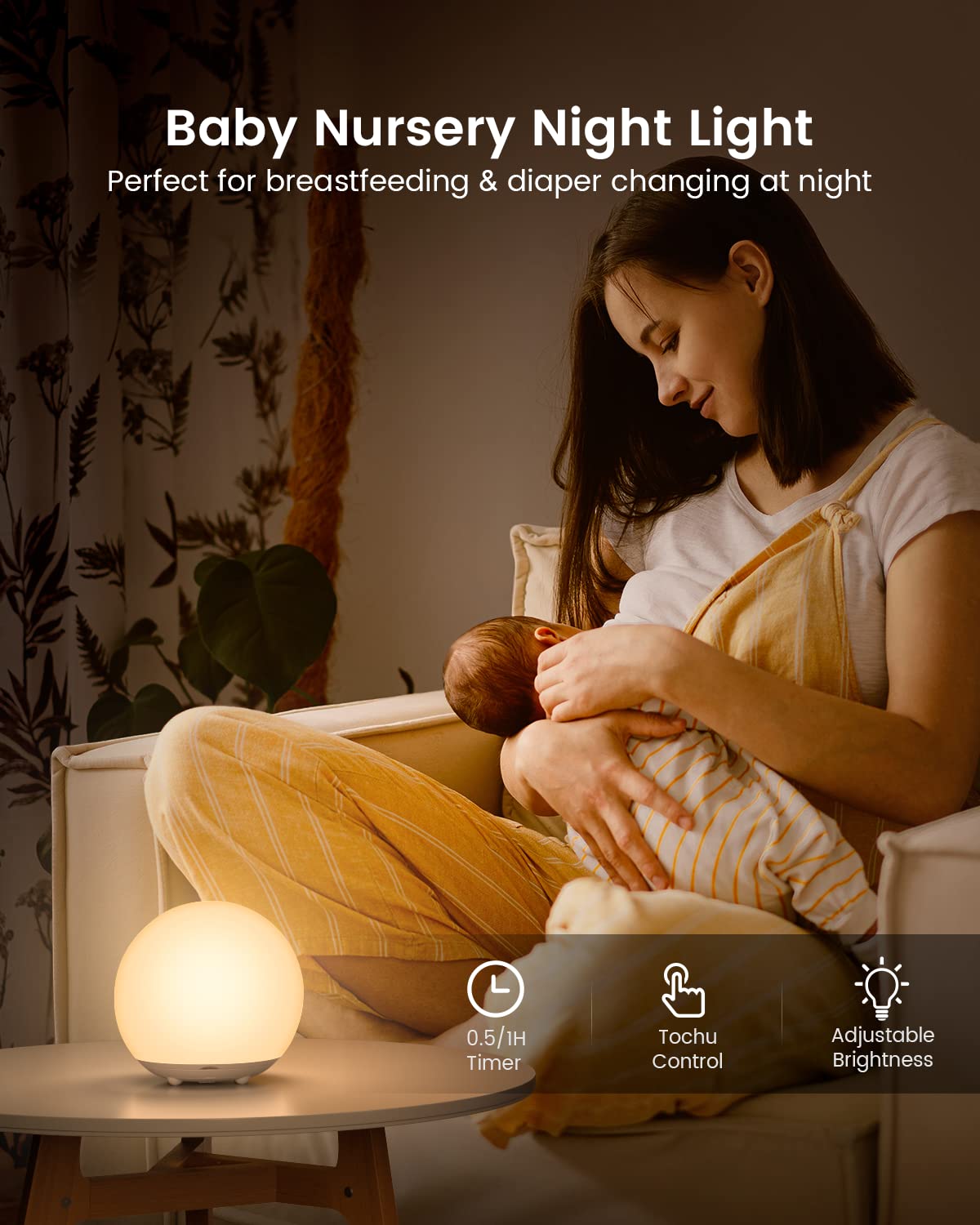 Morfone Night Light for Kids Baby Night Light with Soft Warm Light & Auto 8 Color Changing Dimmable Rechargeable Nursery Night Light with Touch Control & Timer Setting for Breastfeeding Up to 200H