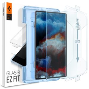 spigen tempered glass screen protector [glastr ez fit] designed for galaxy tab s8 ultra [9h hardness/case-friendly]